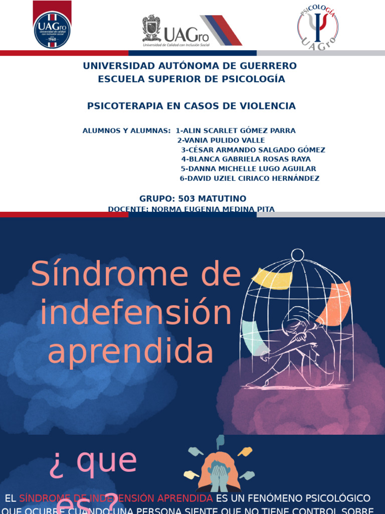 Síndrome de Indefensión Aprendida Equipo 2 | PDF | Ansiedad | Trastorno ...