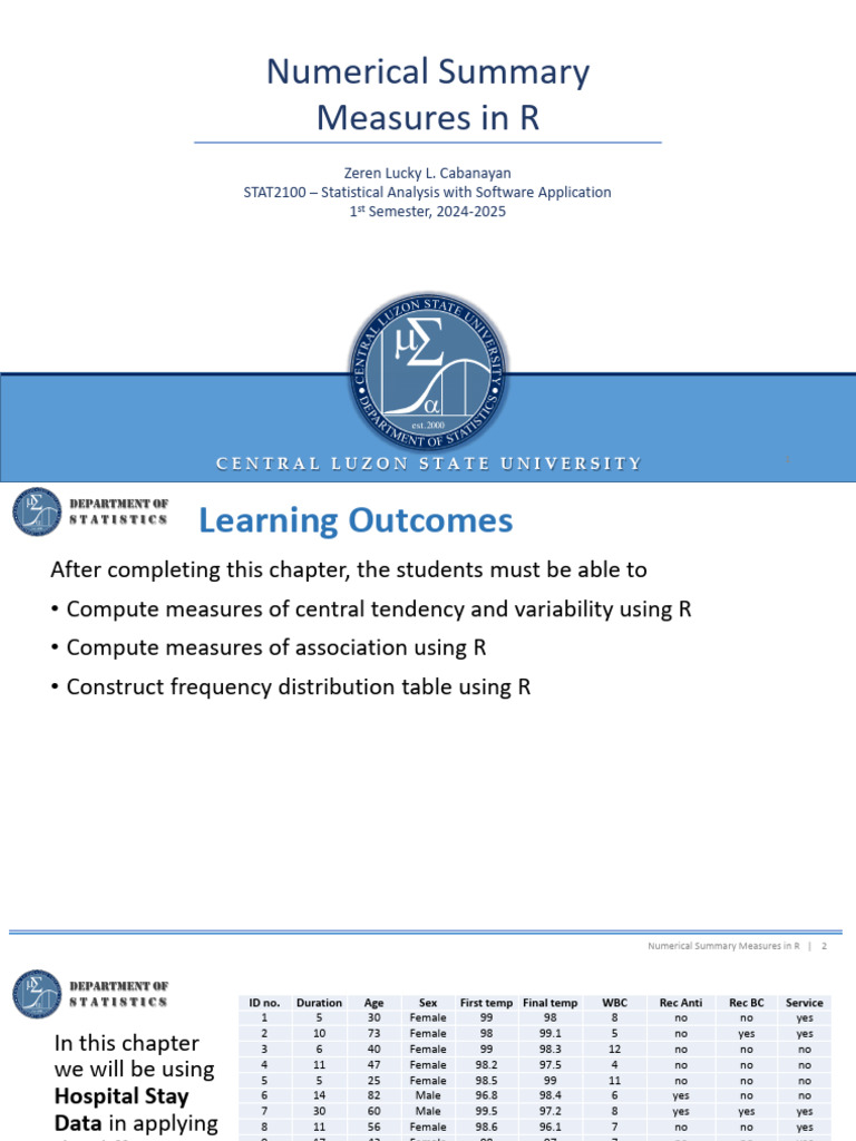 08 Numerical Summary Measures in R | PDF | Statistical Analysis | Teaching Mathematics