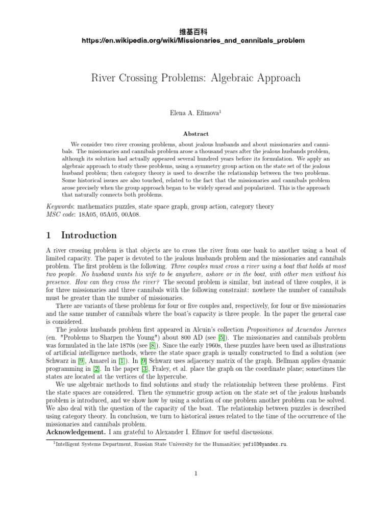 Jealous Husband River Crossing Problems | PDF | Mathematical Structures | Group (Mathematics)