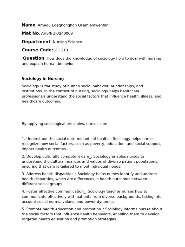 Amedu Edeghonghon Osamiemwenfan Assignment | PDF | Health Equity | Sociology