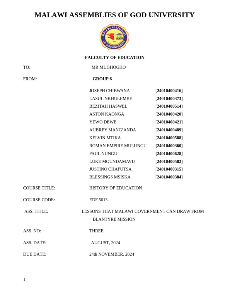 Lessons from Blantyre Mission Education | PDF | Teachers | Teacher ...