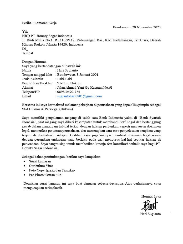 Lamaran Bounty Segar Indonesia | PDF