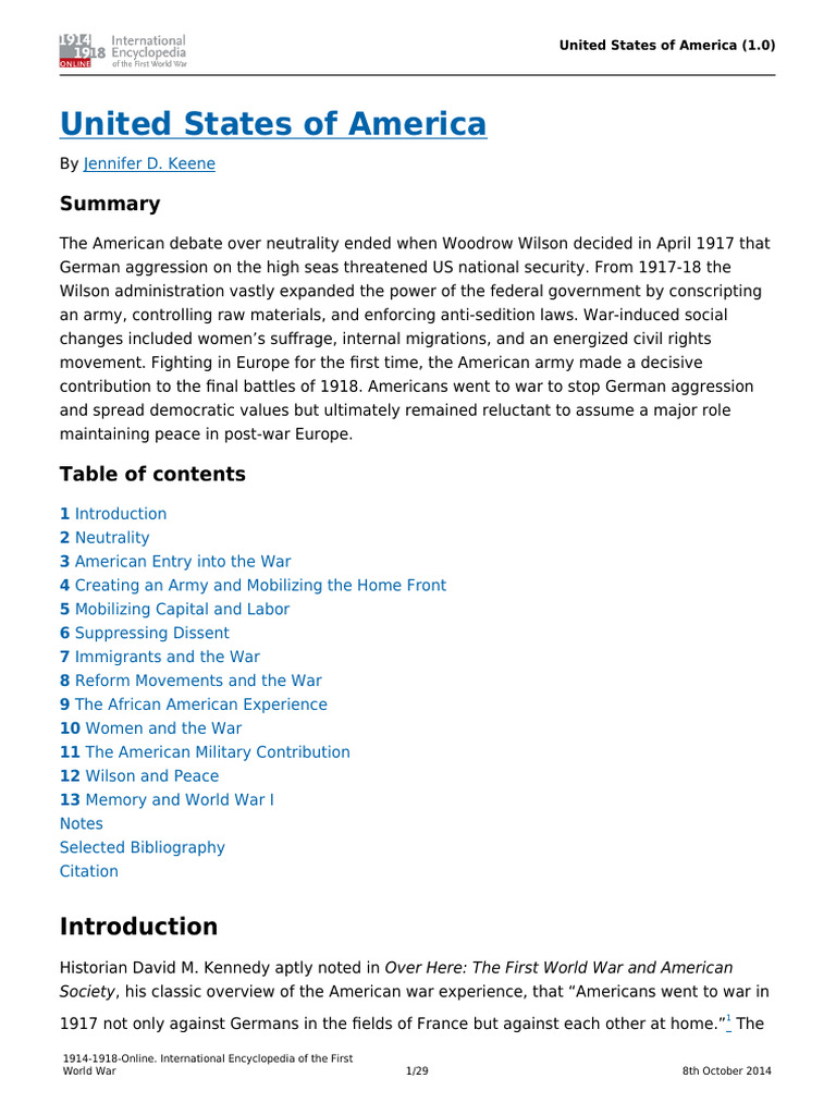 U.S. Involvement in World War I | PDF | Conscription In The United ...