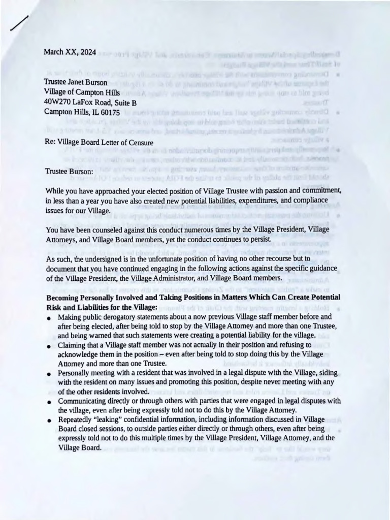 The Campton Hills Village Board Majority Voted To Censure Fellow ...