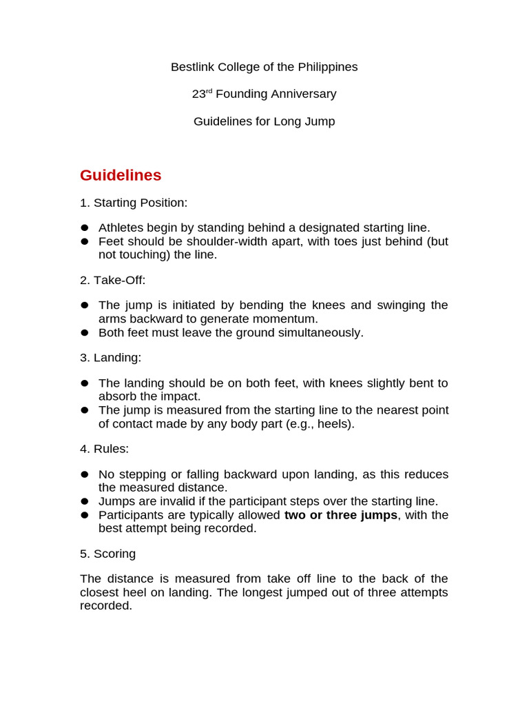 Long Jump Guidelines for Bestlink College | PDF