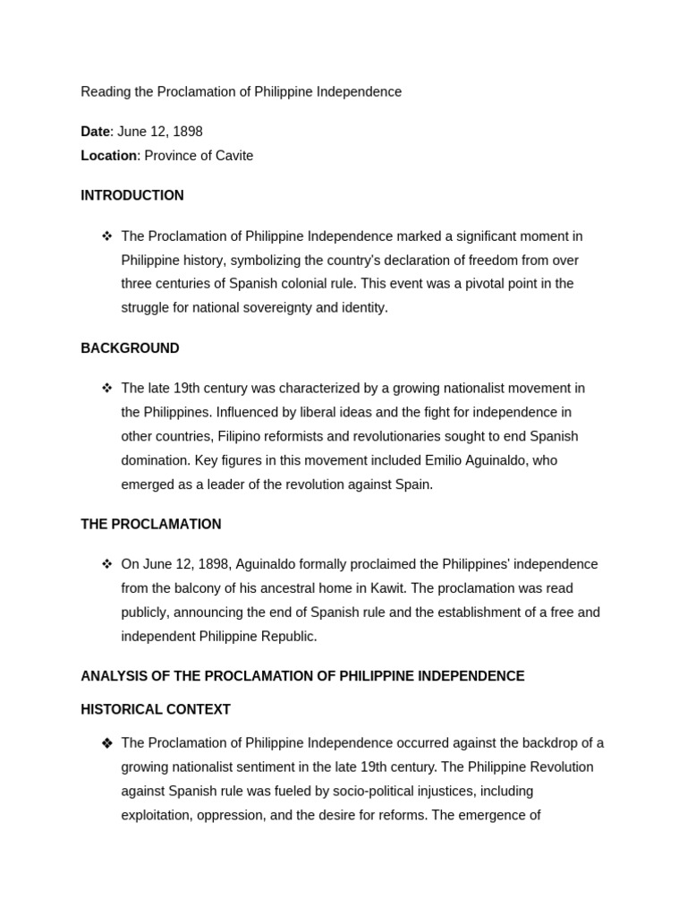 Philippine Independence Proclamation Overview | PDF | Corazon Aquino ...