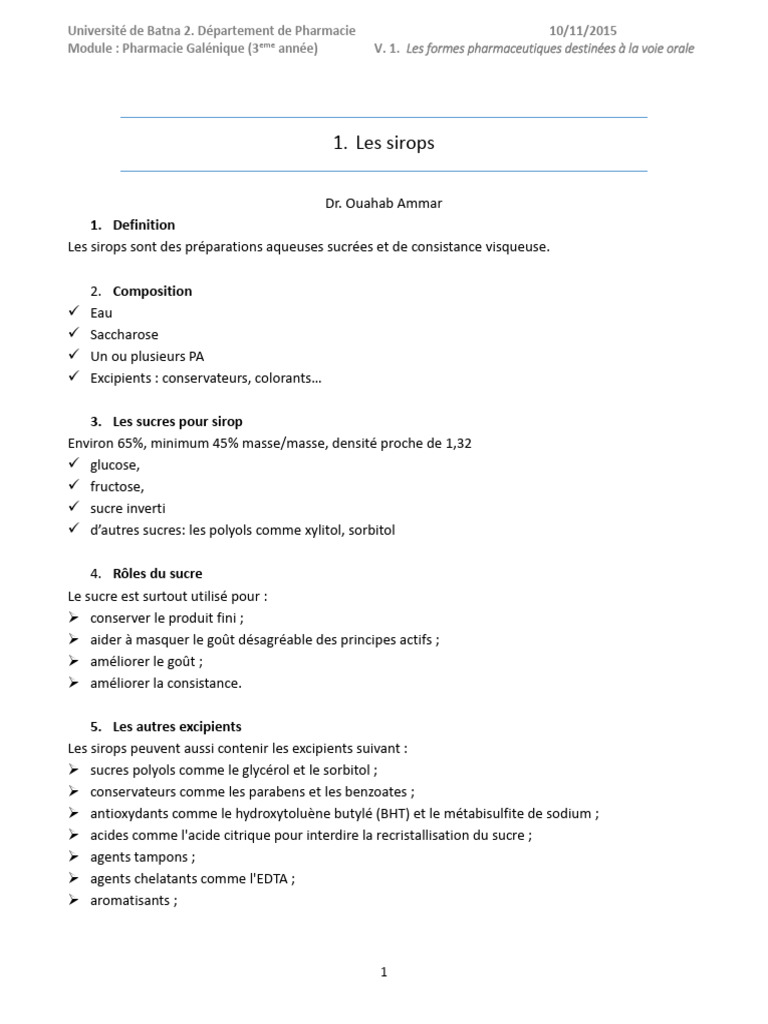 Sirops pharmaceutiques : définition et usage | PDF | Sirop | Sucre