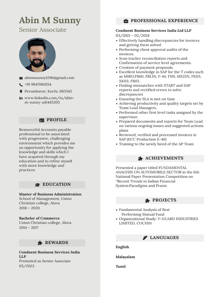 Abin M Sunny_Resume | PDF | Business
