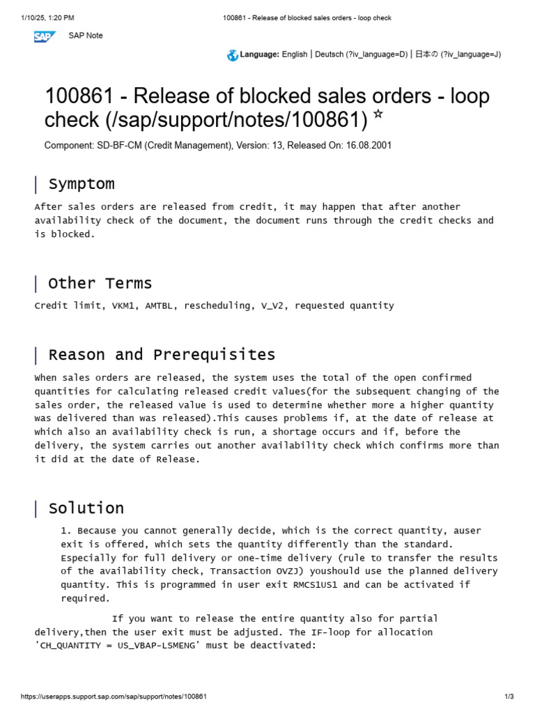 Release of Blocked Sales Orders - Loop Check | PDF | Computing