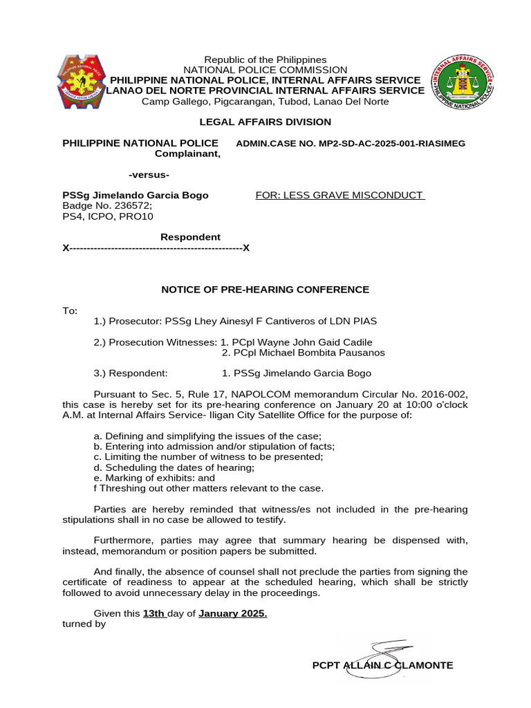 Notice of Pre Hearing Conference_fe5a6f6e Cc78 4e64 b0fc 32ad4abd7f98 | PDF