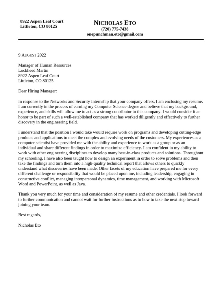 Cover Letter 2022 | PDF