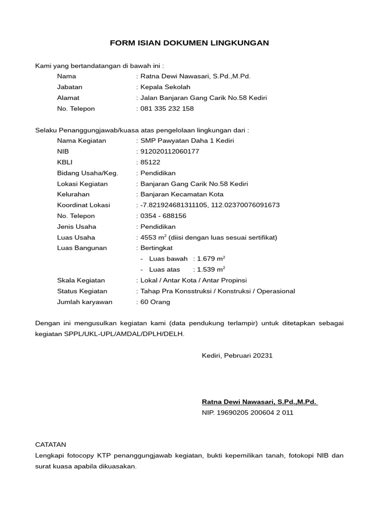 Form Isian SPPL SMP Pawyatan Daha 1 | PDF