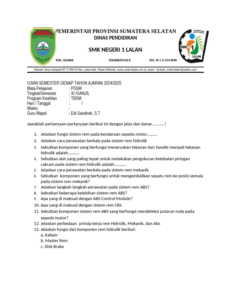 Soal PSSM Kls 11 Dan 12 | PDF