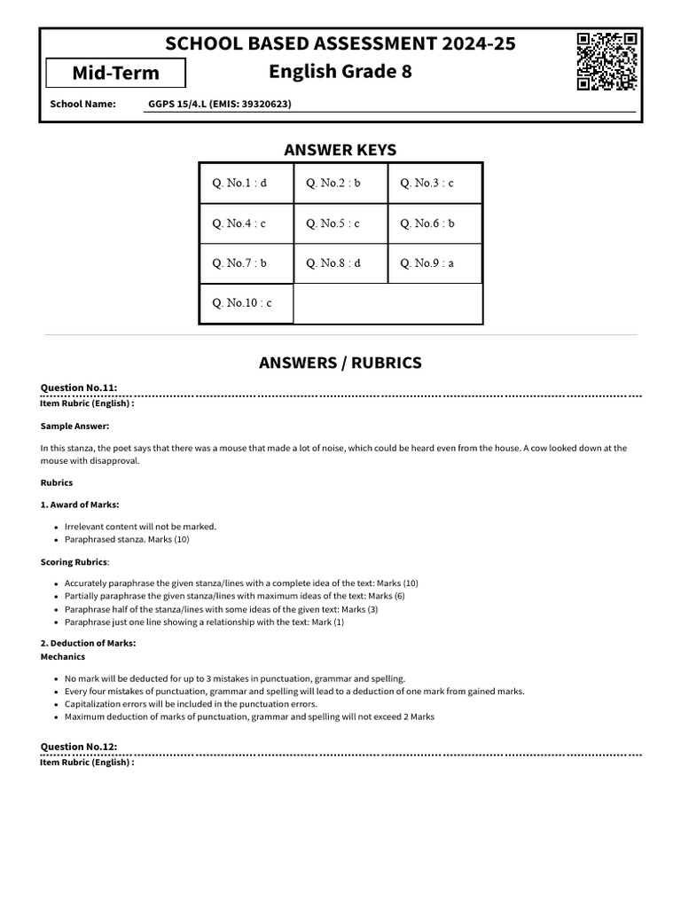 Paper Key English - PEC IBS 2025 | PDF | Rubric (Academic) | Linguistics
