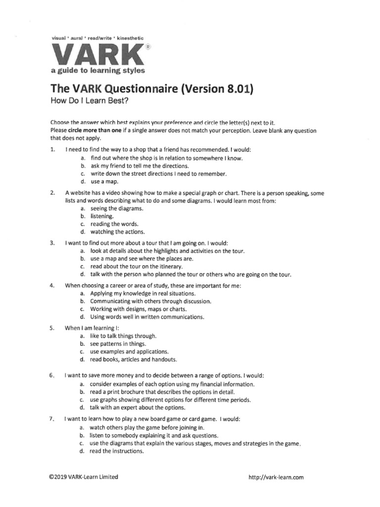 VARK Questions and Modalities | PDF
