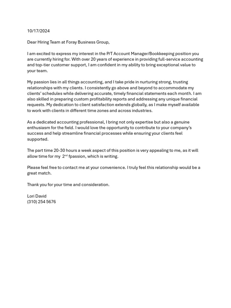 Foray Business GRP CVR LTR | PDF