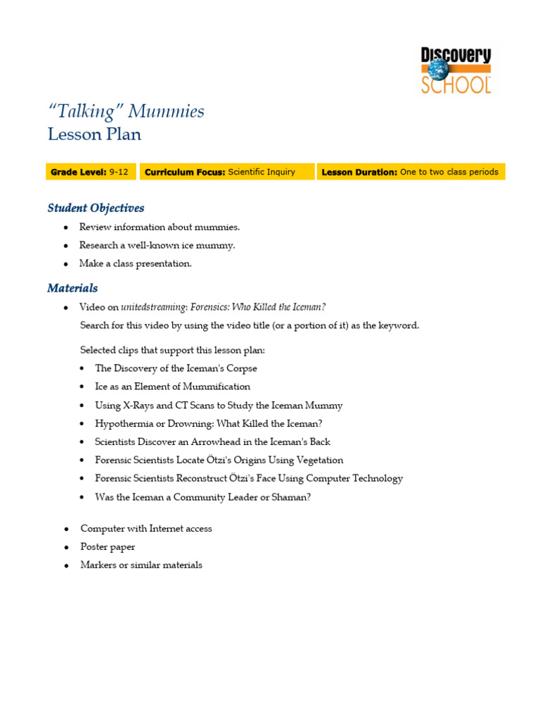 Exploring Ice Mummies in Class | PDF | Mummy | Science