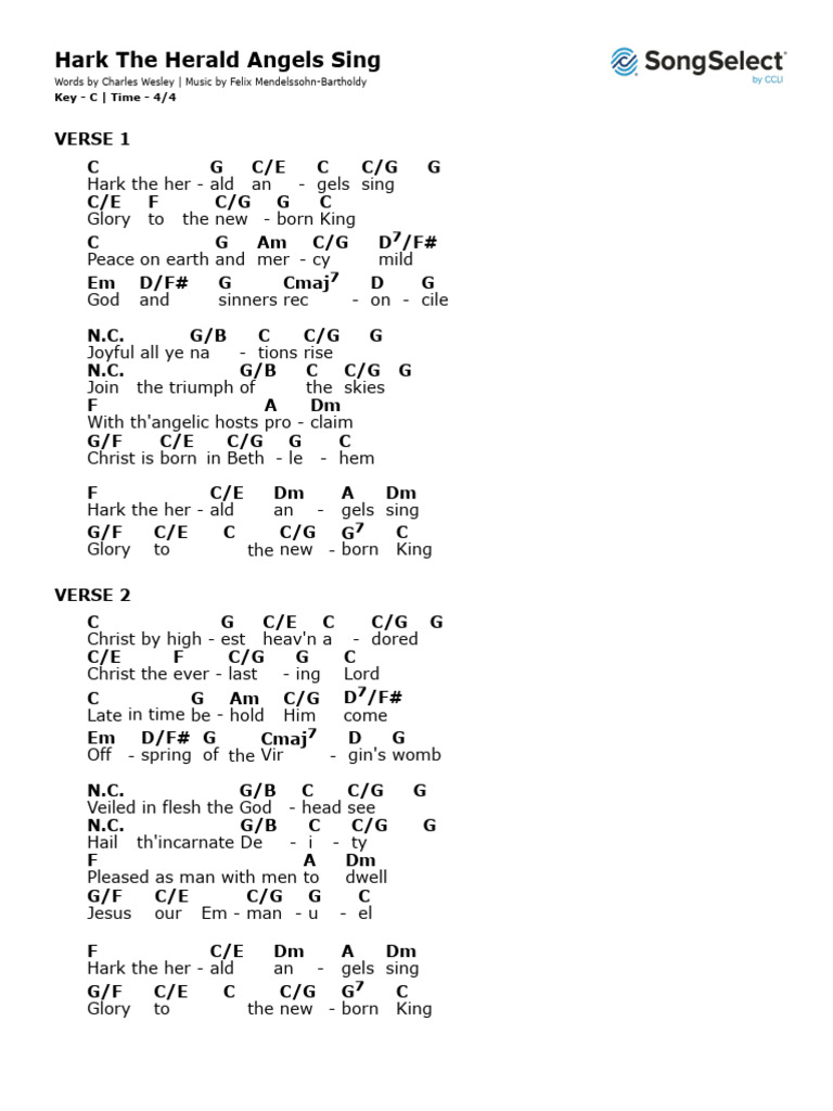 Hark The Herald Angels Sing (Mendelssohn) - Chords-C | PDF | Religious ...