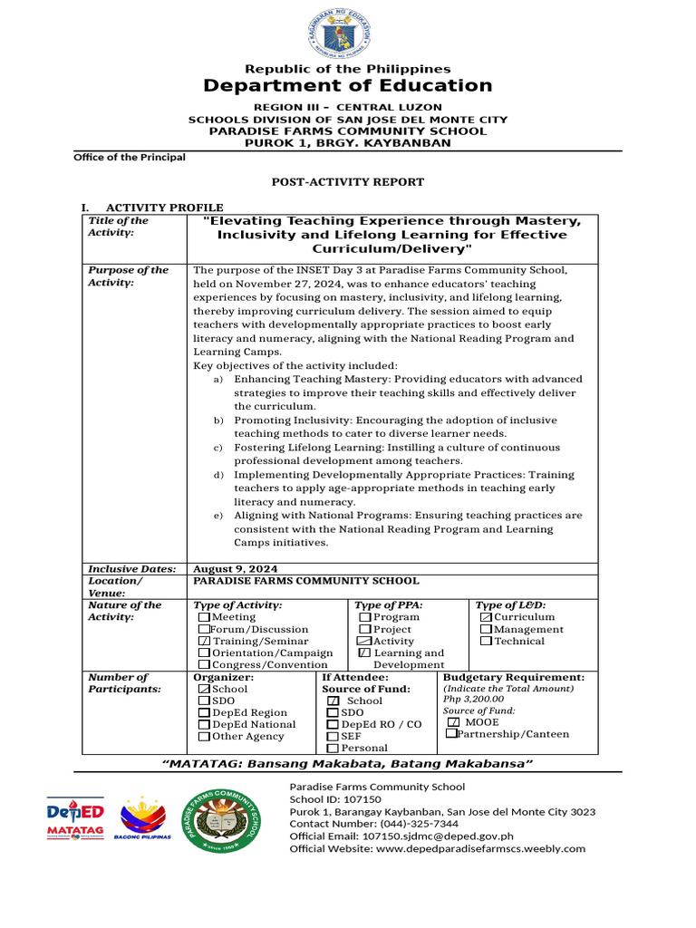 July LAC Post Activity Report | PDF | Teachers | Learning