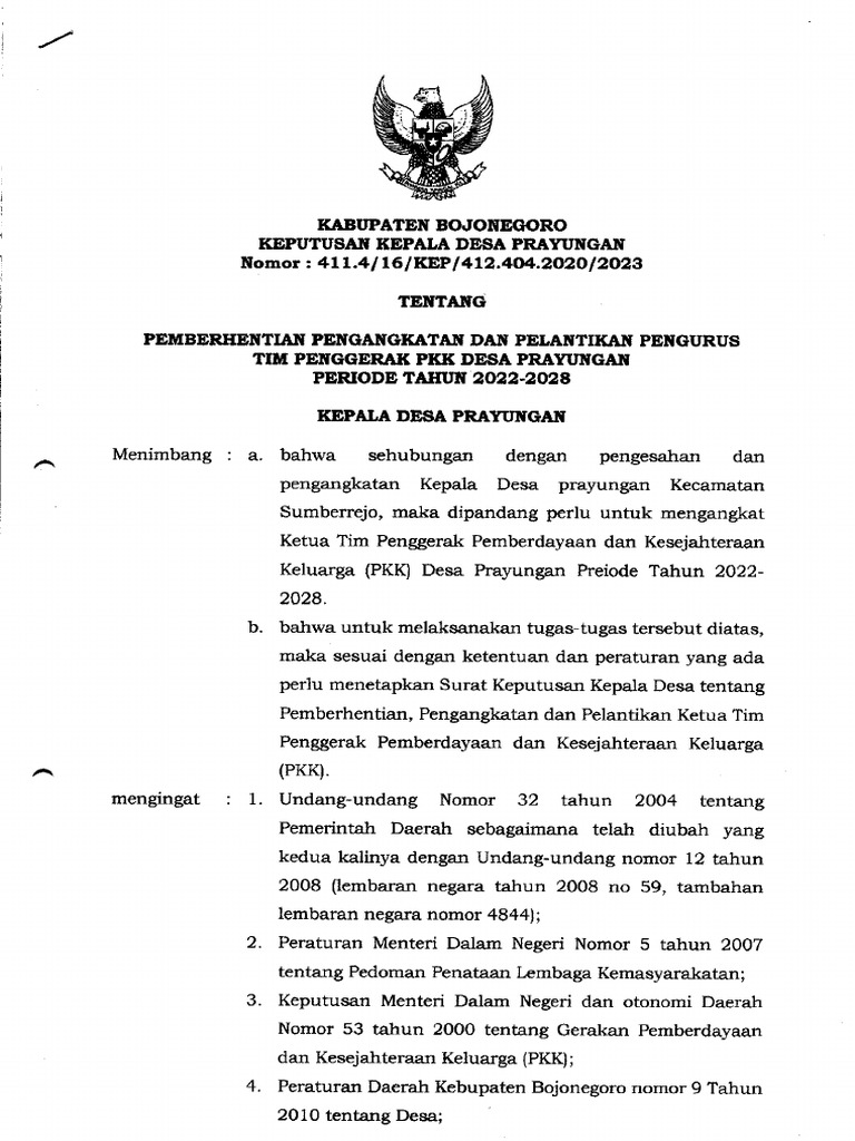 16. Sk Pemberhentian Pengangkatan Kembali Dan Pelantikan Pengurus Tim Penggerak Pkk Desa ...