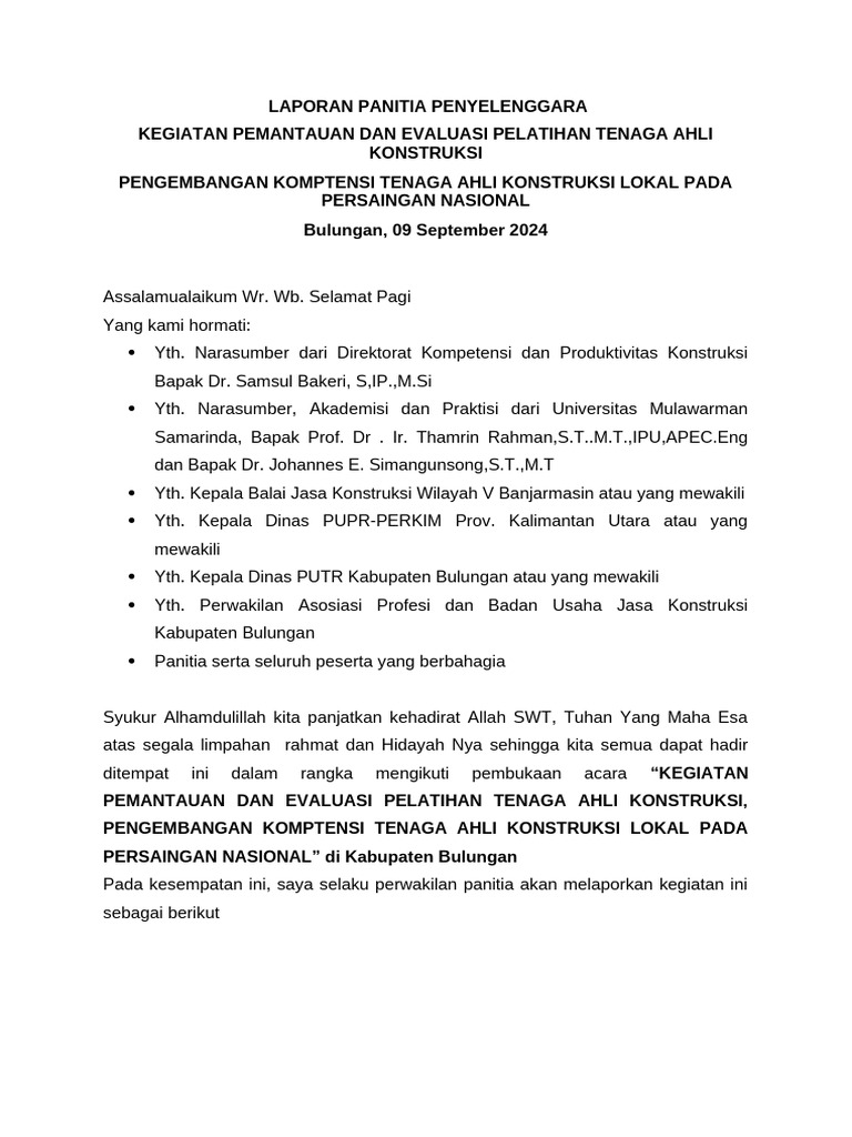 LAPORAN KETUA PANITIA PEMANTAUAN DAN EVALUASI SKK 2024 | PDF