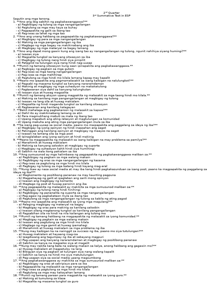 ESP 2nd Quarter 3rd Summative Test | PDF