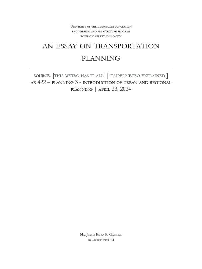 Essay On Transportation Plan | PDF | Taipei | Public Transport