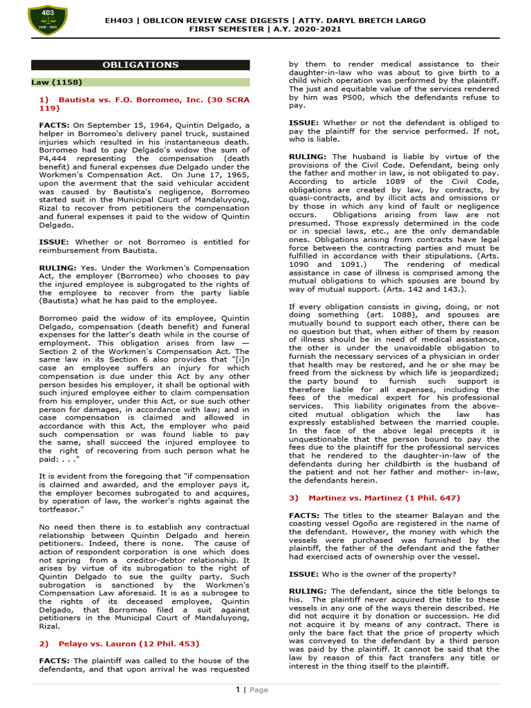 Toaz.info 403 Oblicon Review Case Digests Part 1 Pr 7a4d0af4088fdd9dfa609ae3384b4ccf | PDF ...