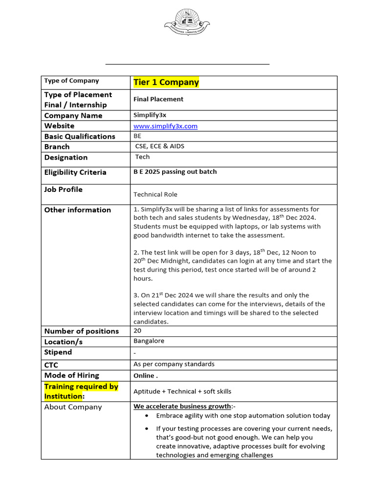 Simplify3x JD | PDF | Computing | Engineering