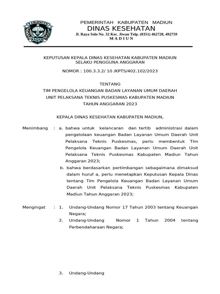 SK KADIN TIM BLUD 2023 | PDF