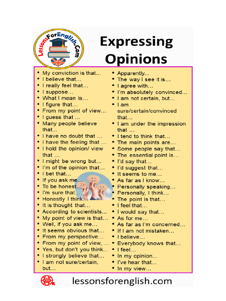 Expressions to Give an Opinion and to Give Reasons | PDF