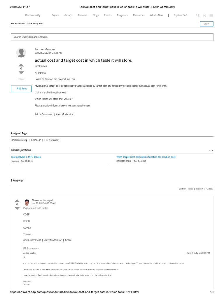 KKBC - ORD TABLE Actual Cost and Target Cost in Which Table It Will ...