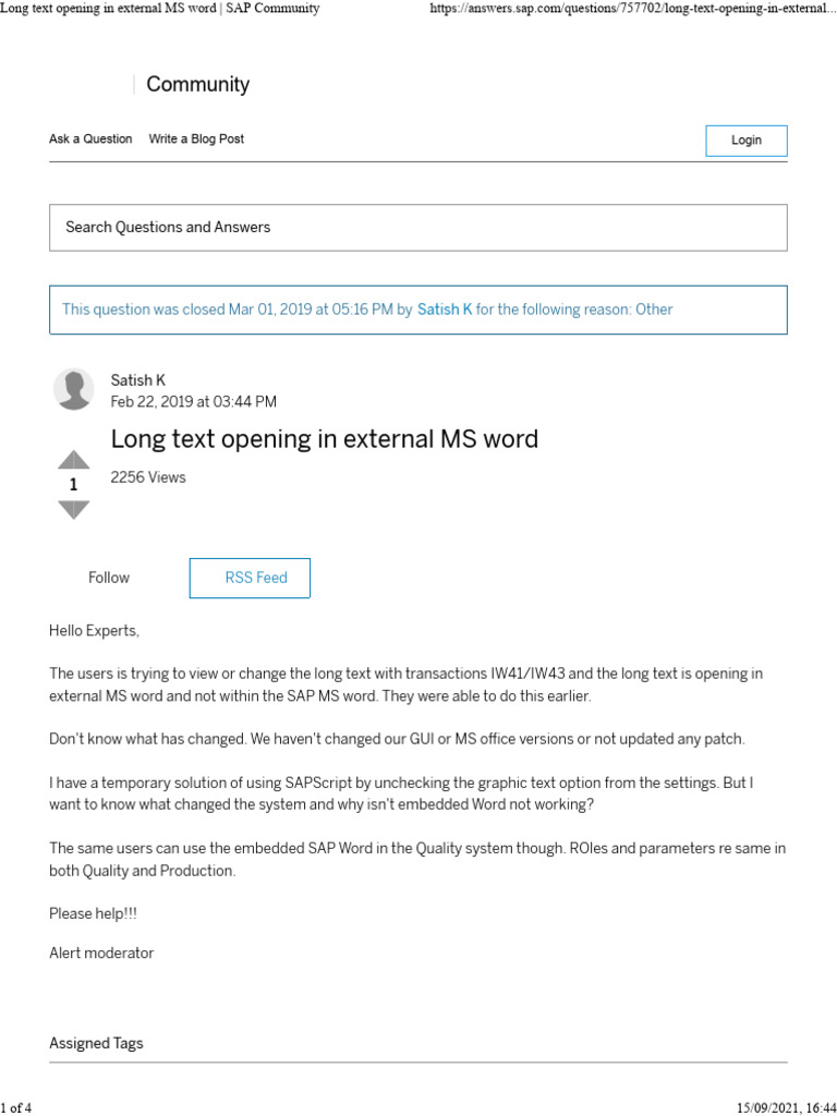 Long Text Opening in External MS Word SAP Community | PDF | Software ...