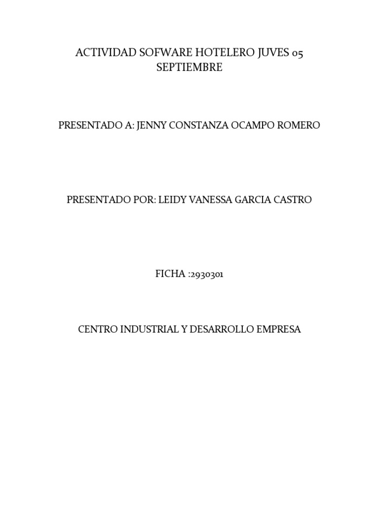 Actividad Sofware Hotelero Juves 05 Septiembre | PDF