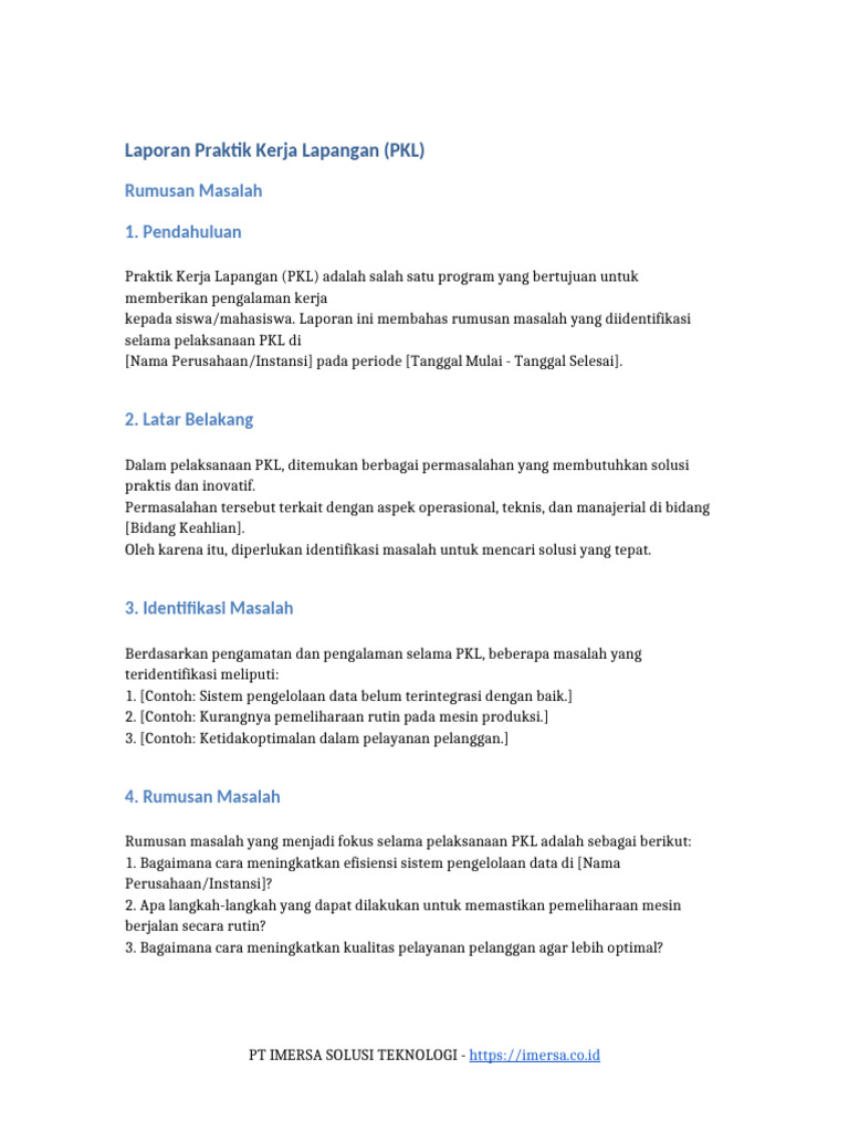 Contoh Laporan PKL Rumusan Masalah | PDF