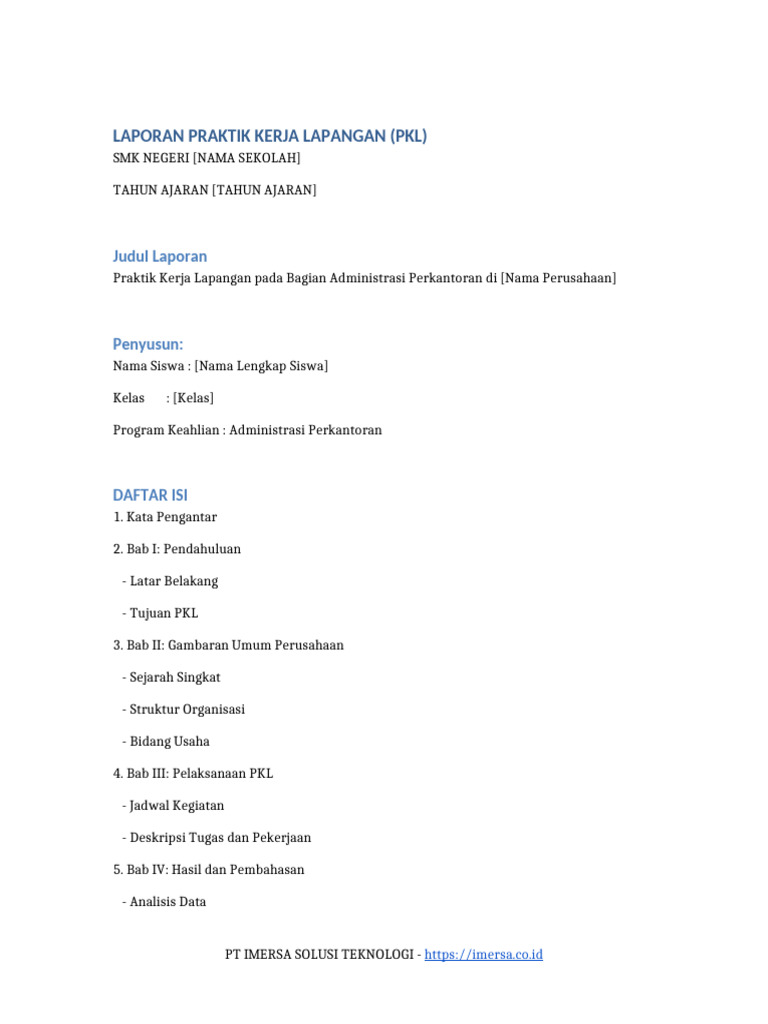 Contoh Laporan PKL SMK Perkantoran | PDF