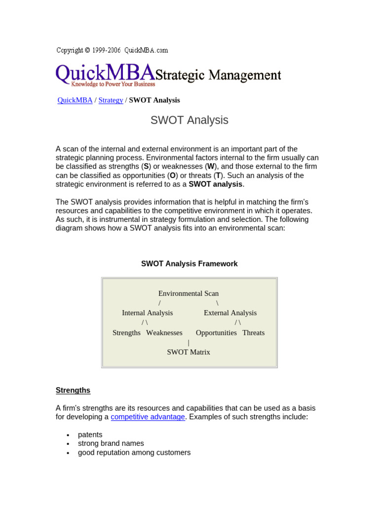 Swot | PDF | Swot Analysis | Strategic Management