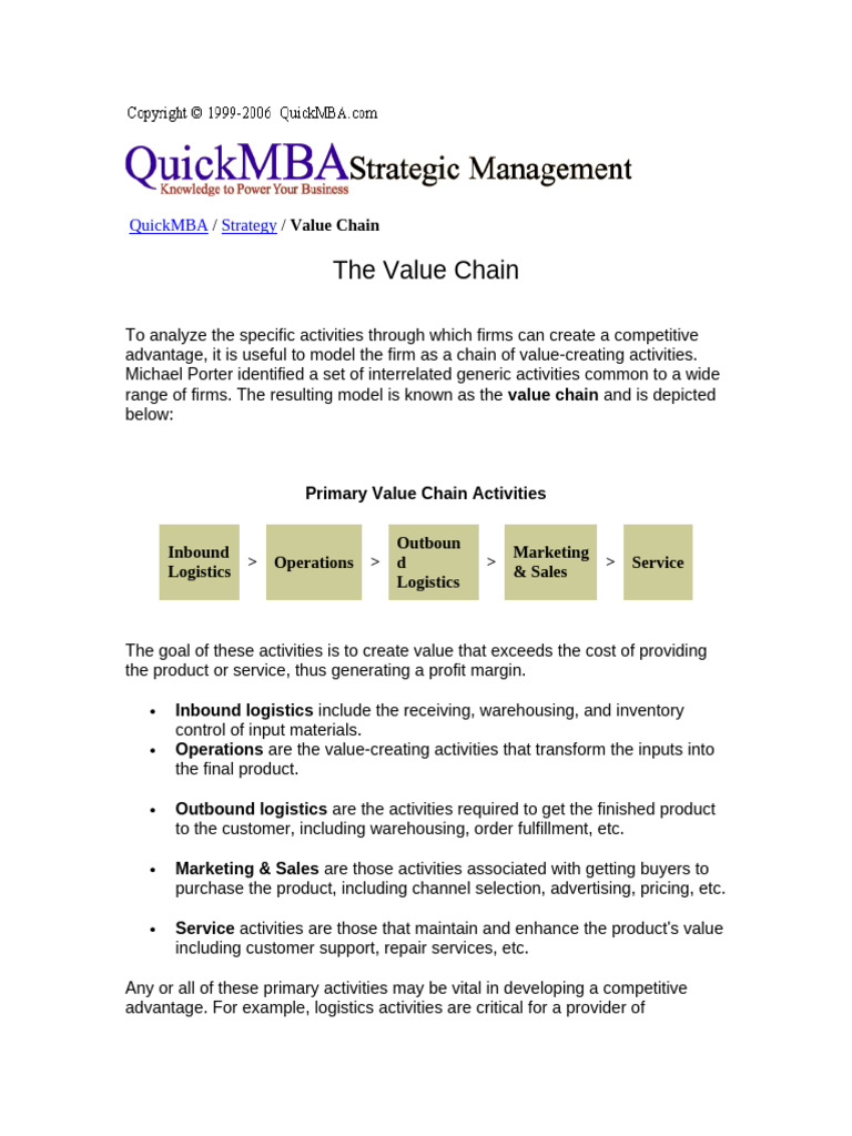 Value Chain | PDF | Value Chain | Competitive Advantage