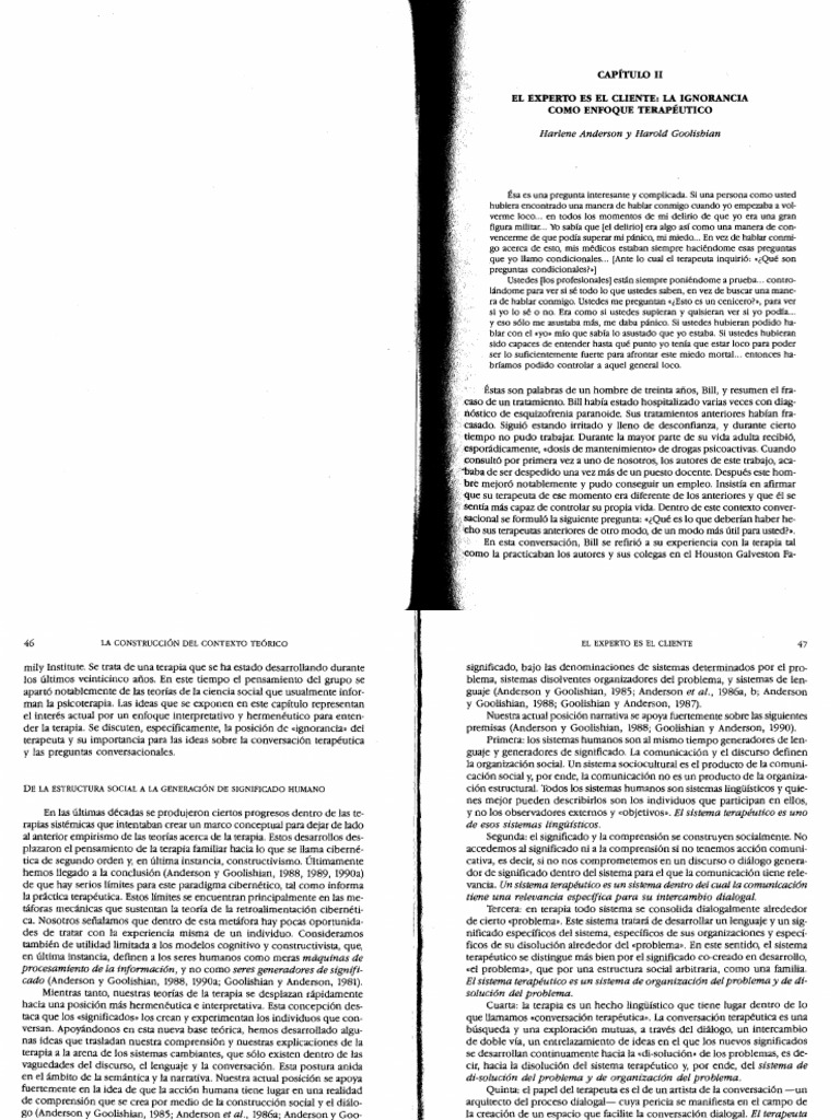 Harlene A y Goolishian Ignorancia Como Herramienta T-1 | PDF ...