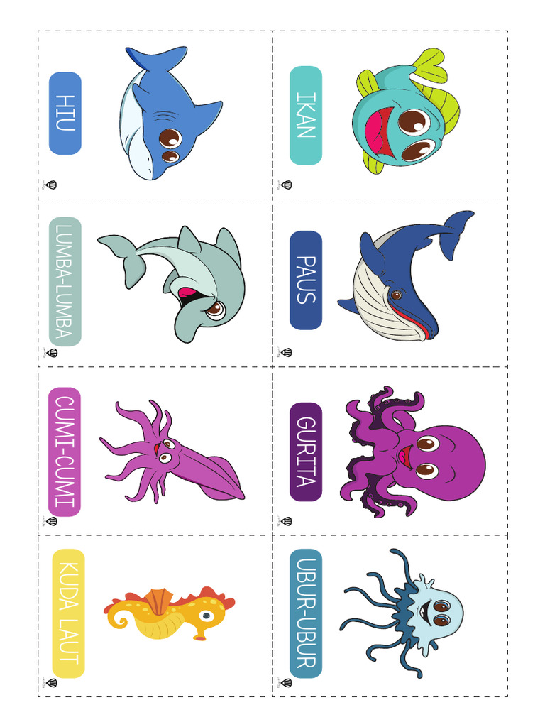 PDF Flashcard Hewan Laut Kehidupan Laut in (1) | PDF