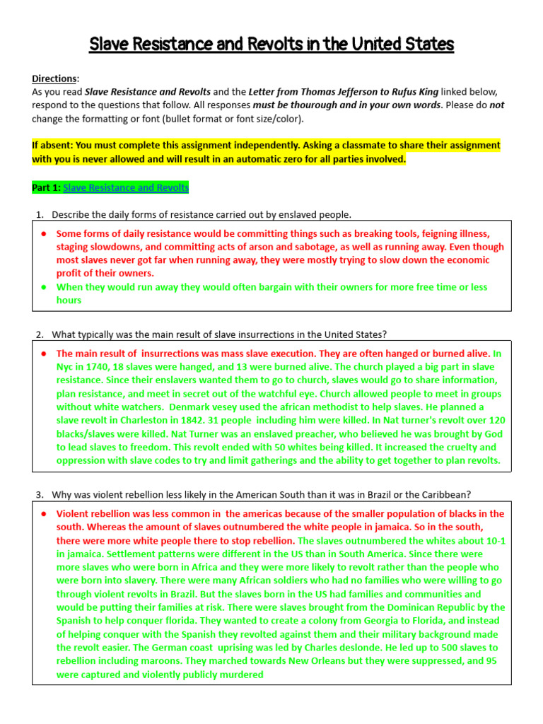 Slave Resistance and Revolts in The United States | PDF | Slavery ...