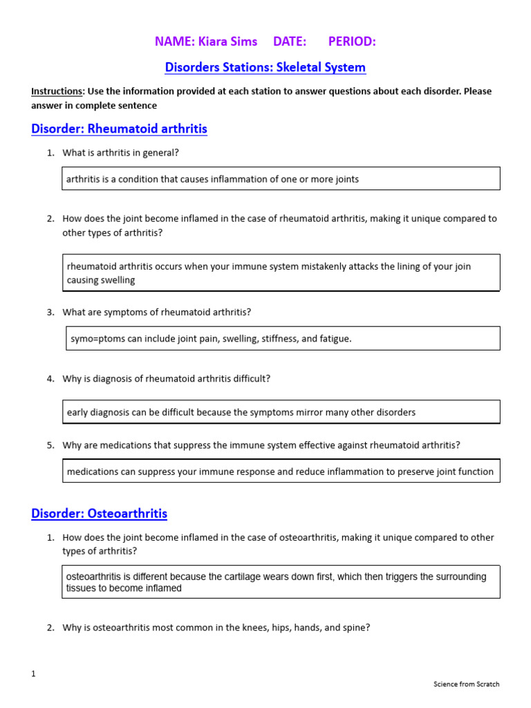 Skeletal Disorders Activity | PDF | Osteoarthritis | Osteoporosis