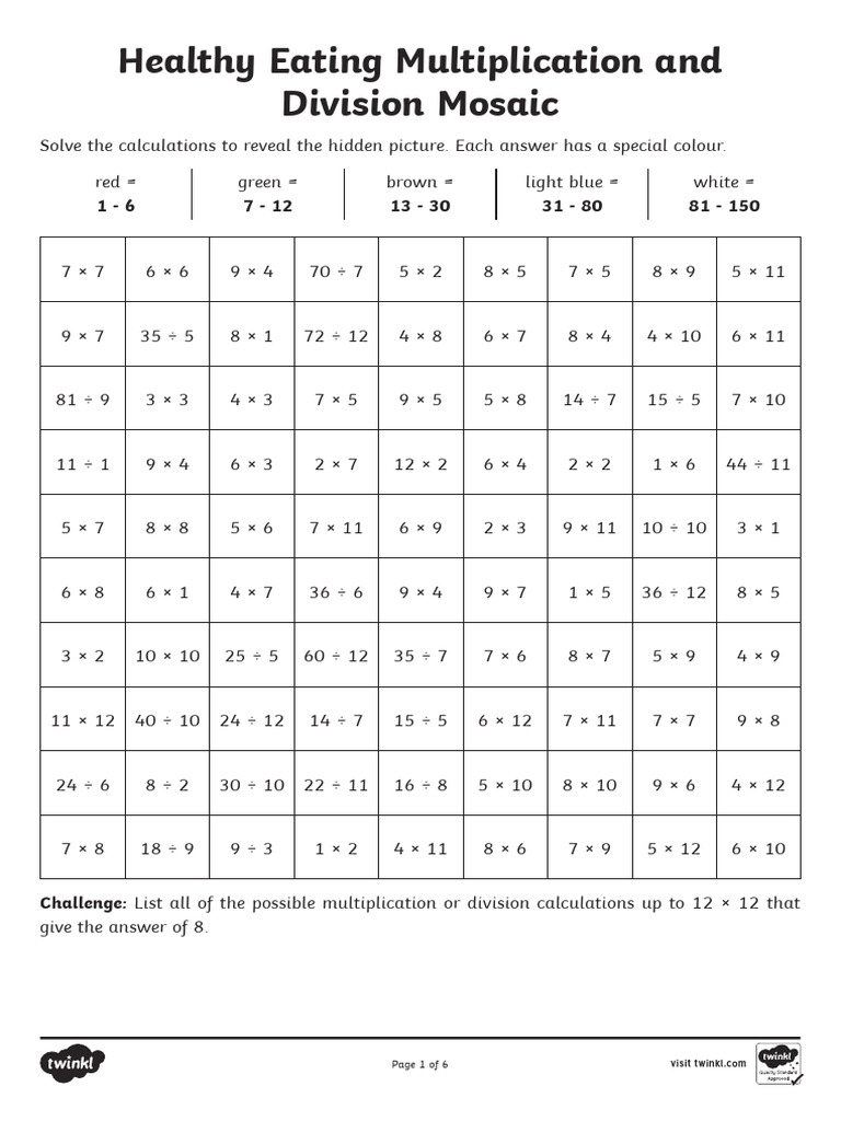 t2 M 41376 Uks2 Healthy Eating Multiplication and Division Maths Mosaic ...