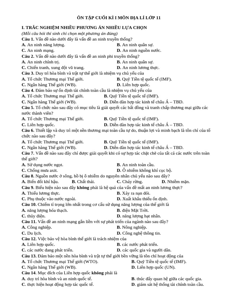 ĐỀ CƯƠNG ĐỊA CK1 KHỐI 11 | PDF