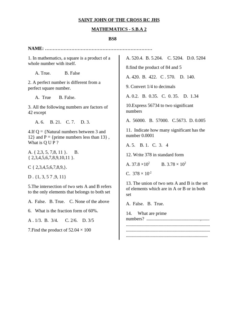 Math Quiz: Concepts & Calculations | PDF | Numbers | Odds