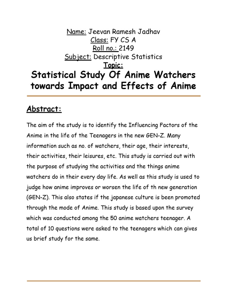 2149 Jeevan Statistics CA2 Project | PDF | Anime | Methodology