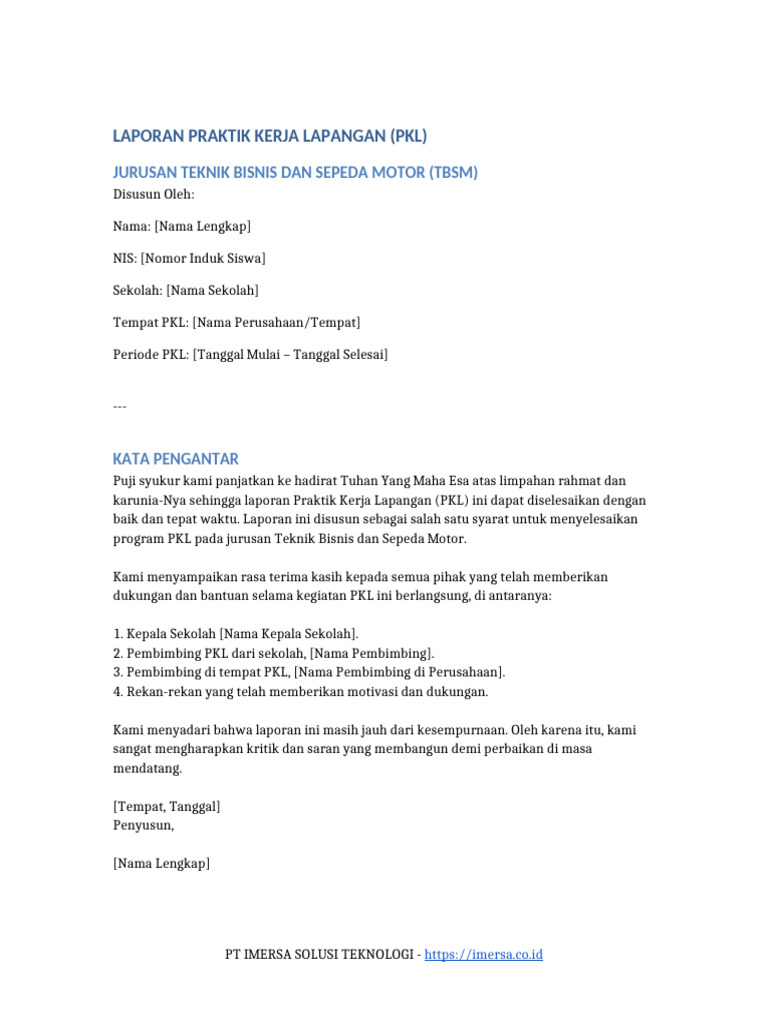 Contoh Laporan PKL TBSM | PDF