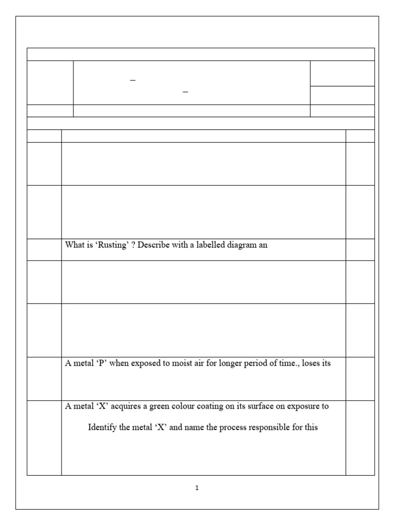Corrosion and Prevention Worksheet for Class X | PDF | Rust | Alloy