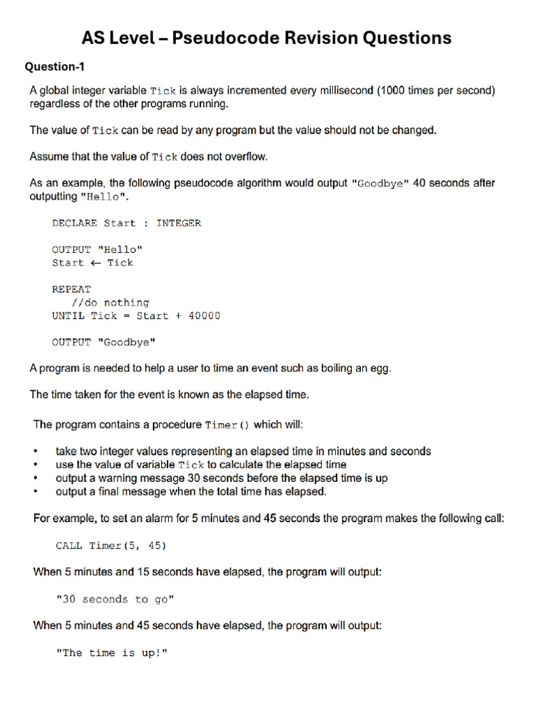 ASLevel Pseudocode Revision-1 | PDF