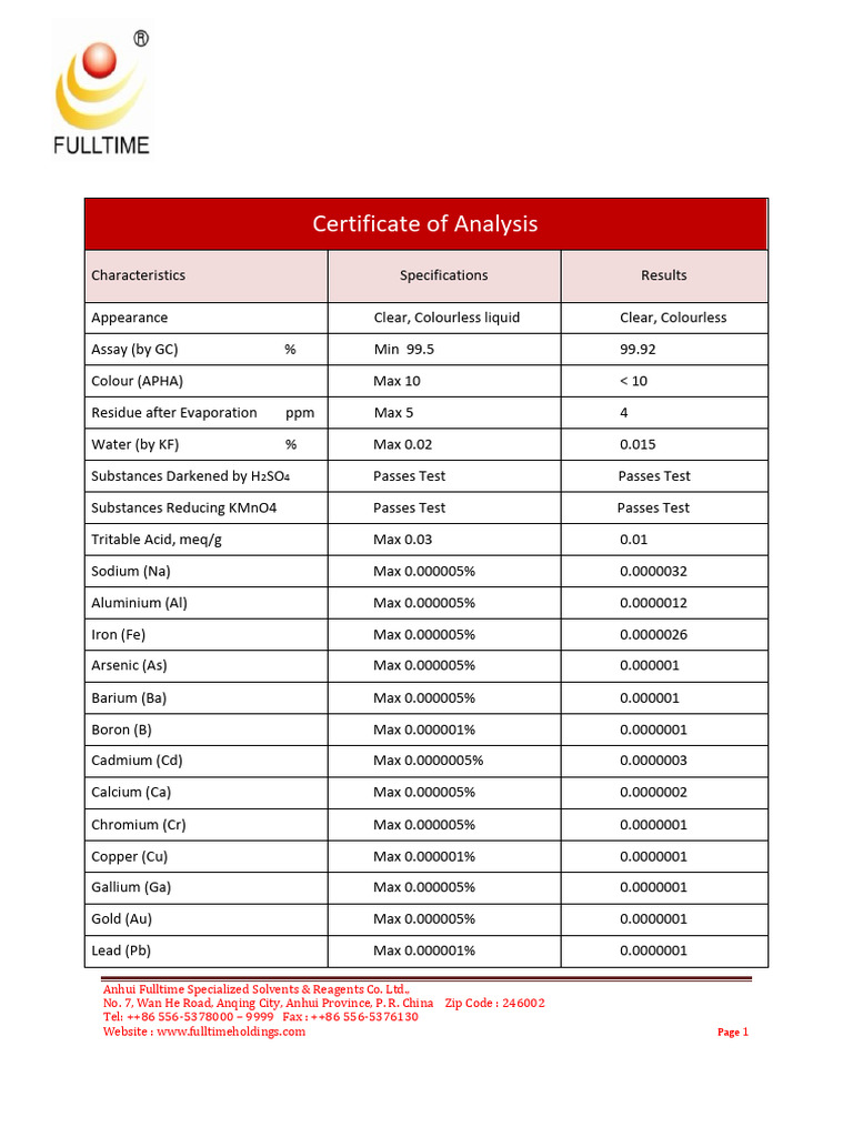 CoA - Cyclohexane GR - Lot 6742KT20 | PDF | Laboratories | Laboratory Techniques